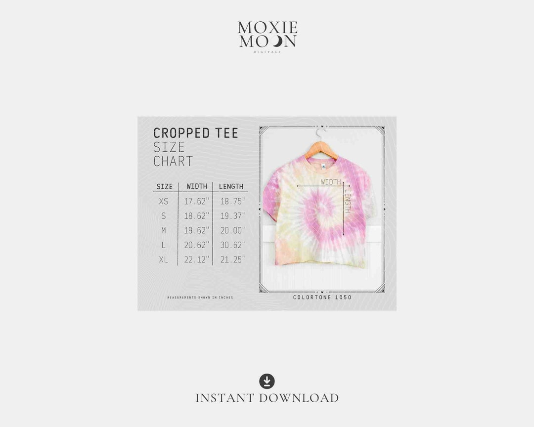 Colortone 1050 Size Chart, Cropped Tee Size Chart, Colortone Mockup ...