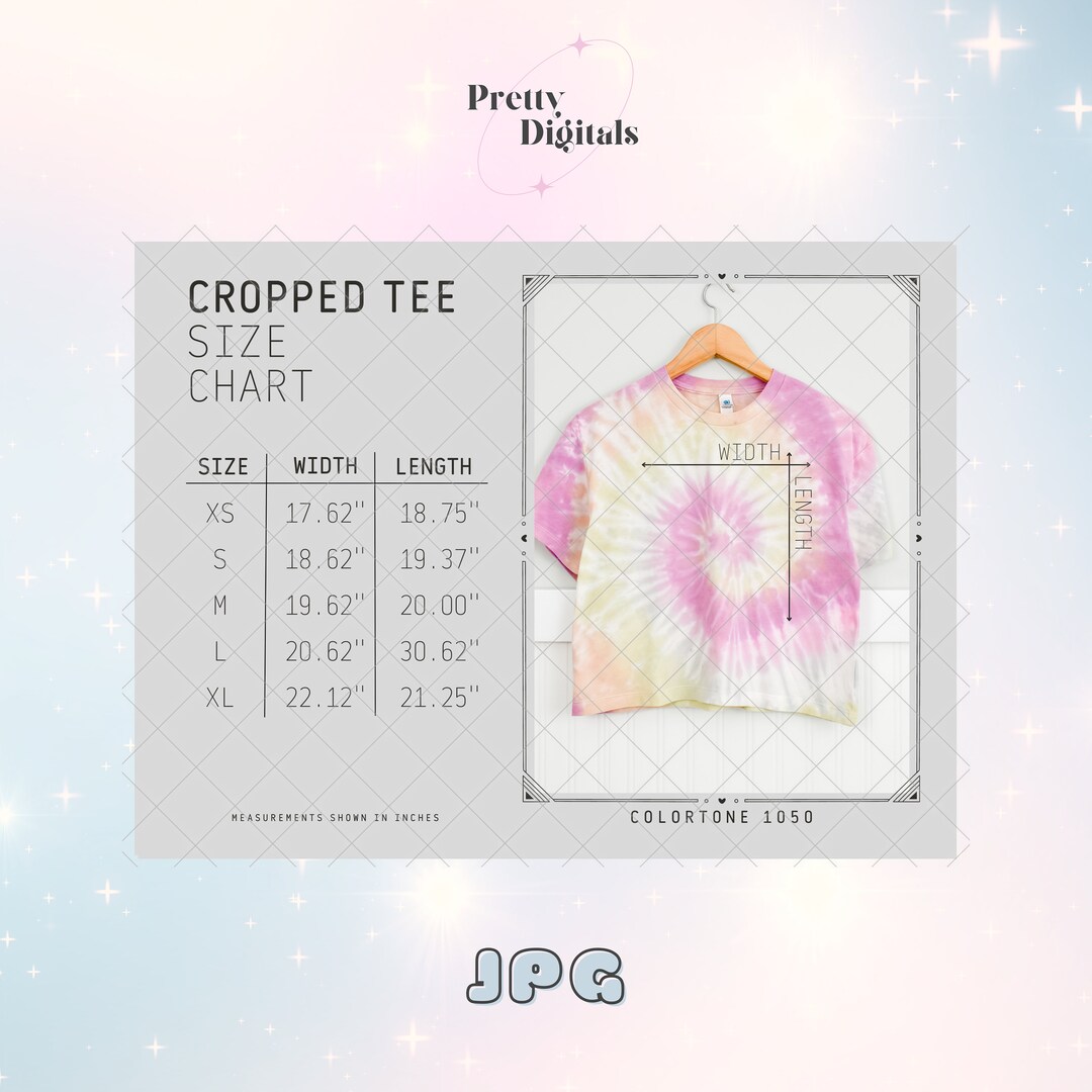 Colortone 1050 Size Chart, Cropped Tee Size Chart, Colortone Mockup ...