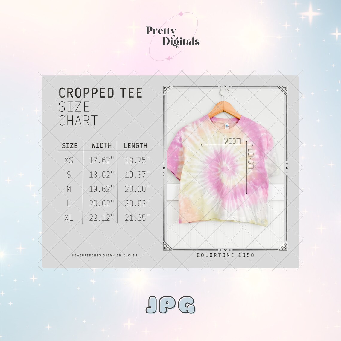 Colortone 1050 Size Chart, Cropped Tee Size Chart, Colortone Mockup ...