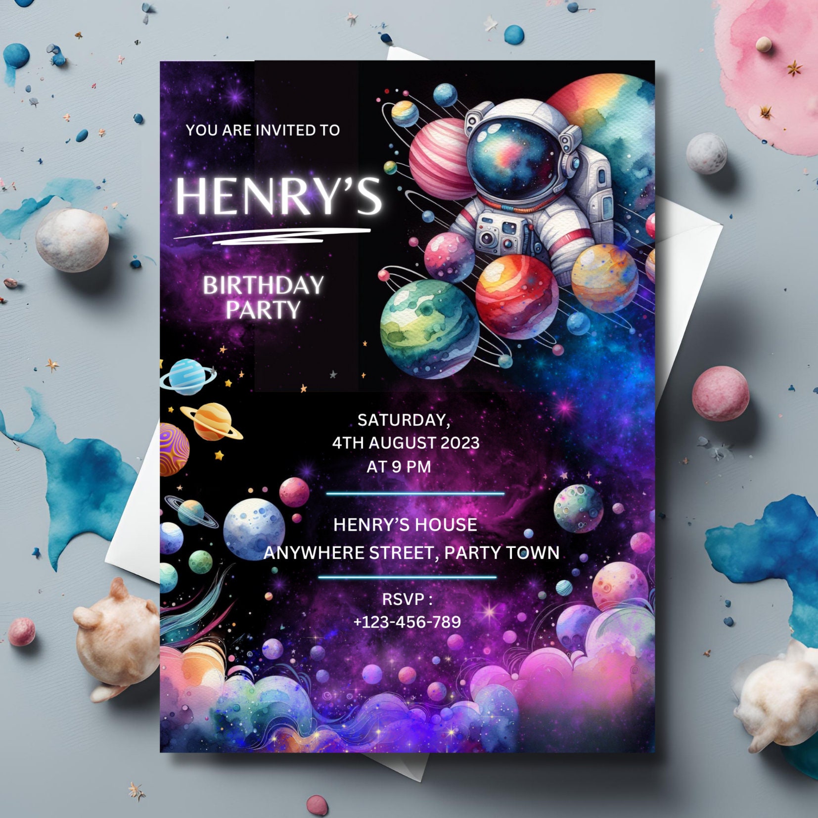 Outer Space Birthday Invitation Template: Planets & Astronaut (digital ...