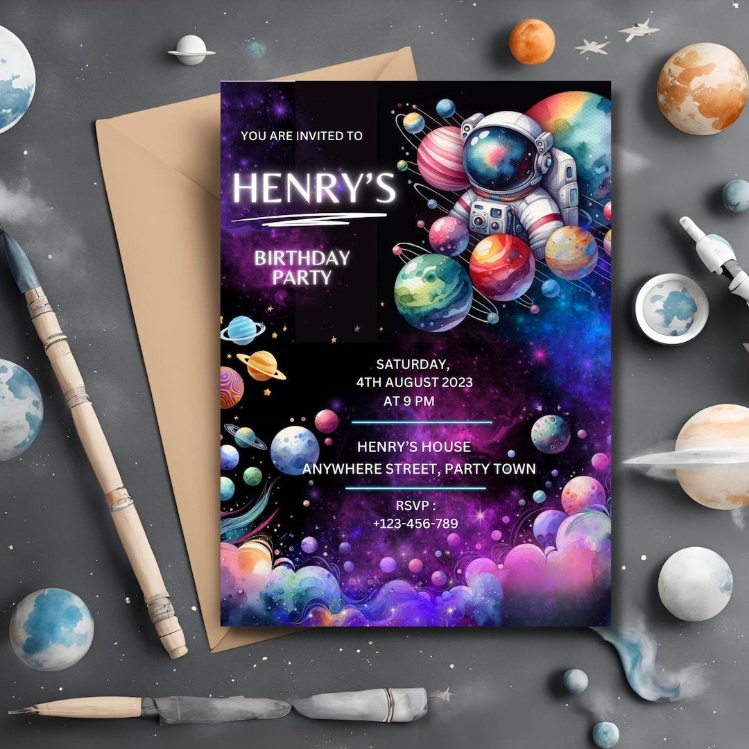 Outer Space Birthday Invitation Template, Planets Astronaut Invite ...