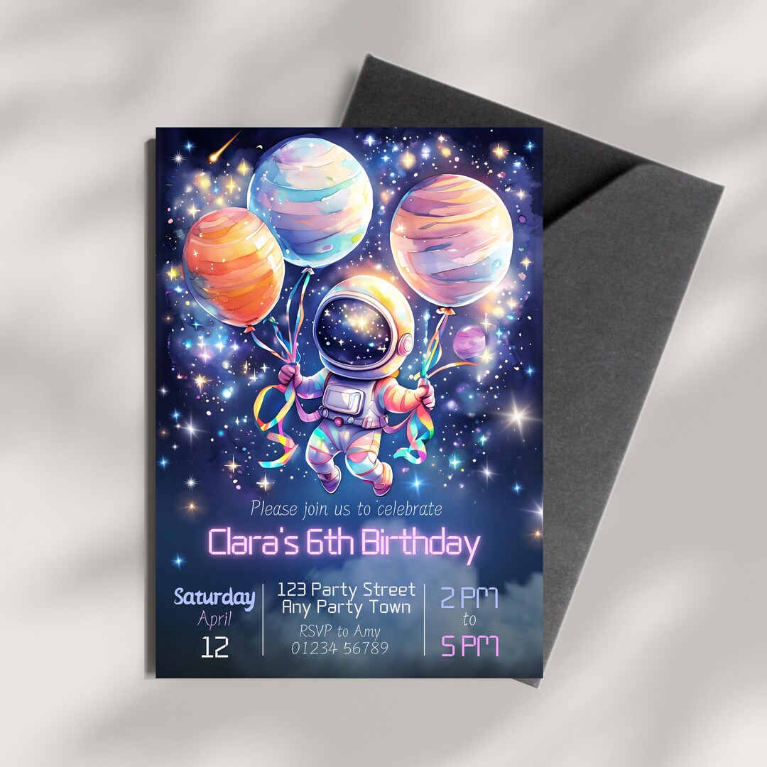 Outer Space Birthday Invitation Template: Astronaut Galaxy Party ...
