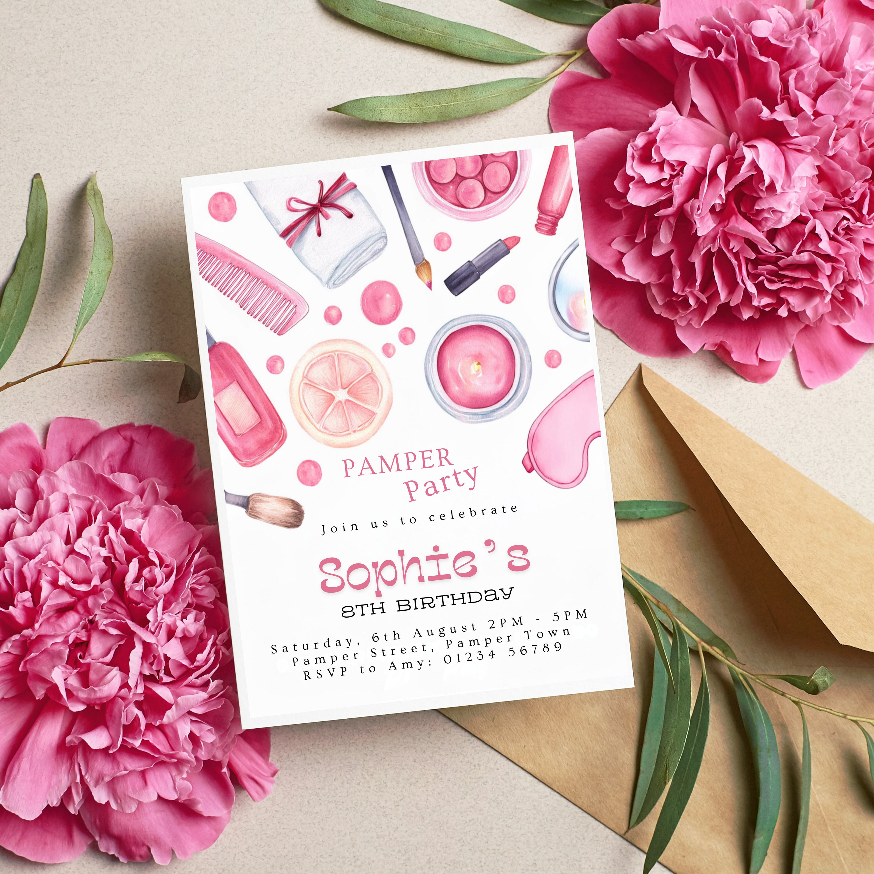 Spa Party Birthday Invitation Template: Princess Pamper Party (editable ...