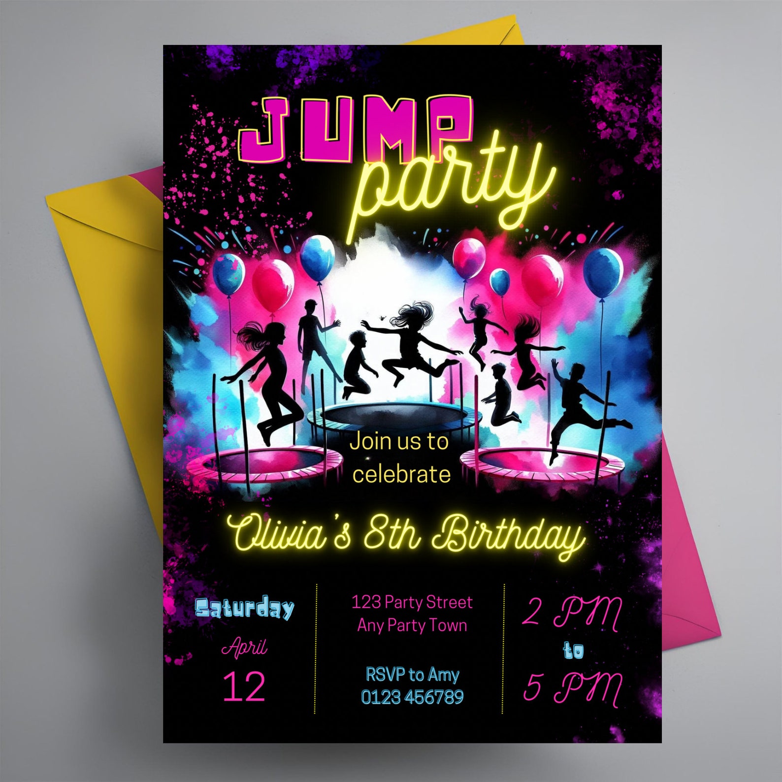 Editable Jump Birthday Party Invitation Trampoline Park Jump Birthday ...