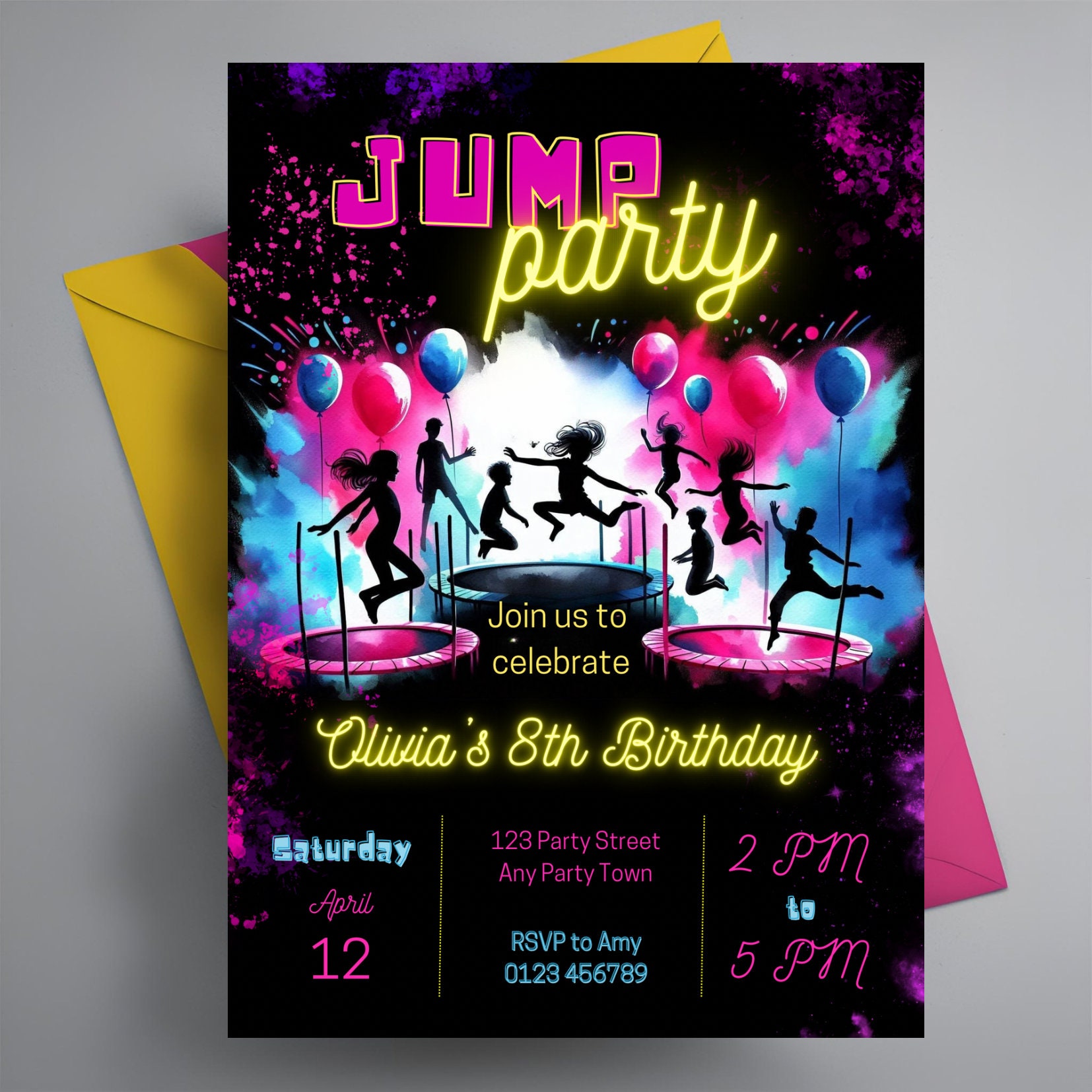 Editable Jump Birthday Party Invitation Trampoline Park Jump Birthday ...