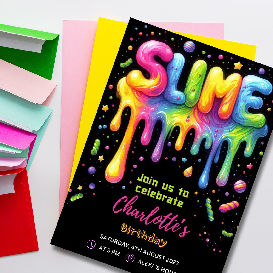 Editable Slime Party Birthday Invitation Template, Slime Party Custom ...