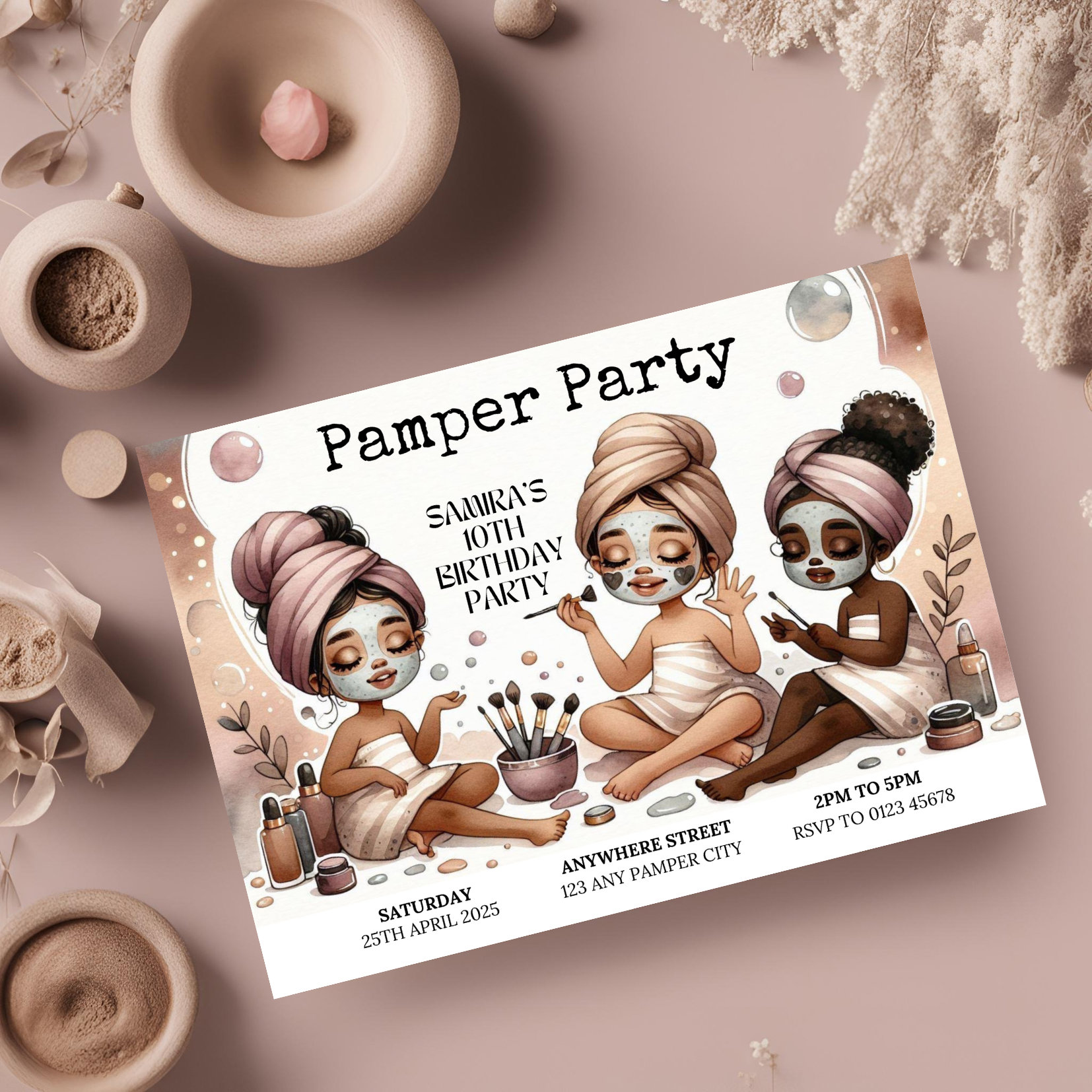 Pamper Party Birthday Invitation Template Printable, Spa Party Birthday ...