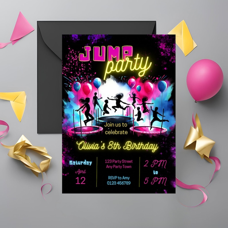 Editable Jump Birthday Party Invitation Trampoline Park Jump Birthday ...