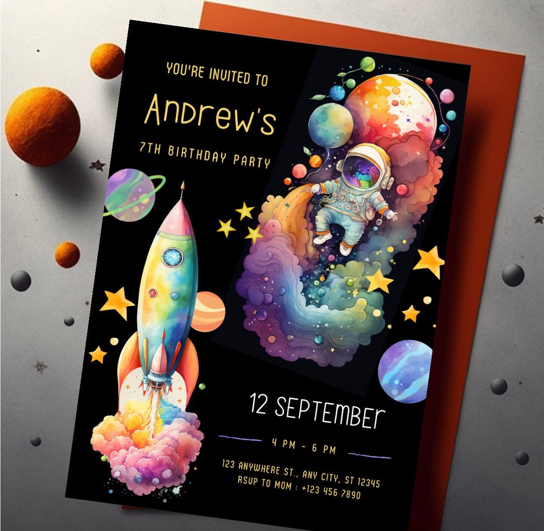 Space Boy Birthday Party Invitation, Editable Galaxy Party Invitation ...