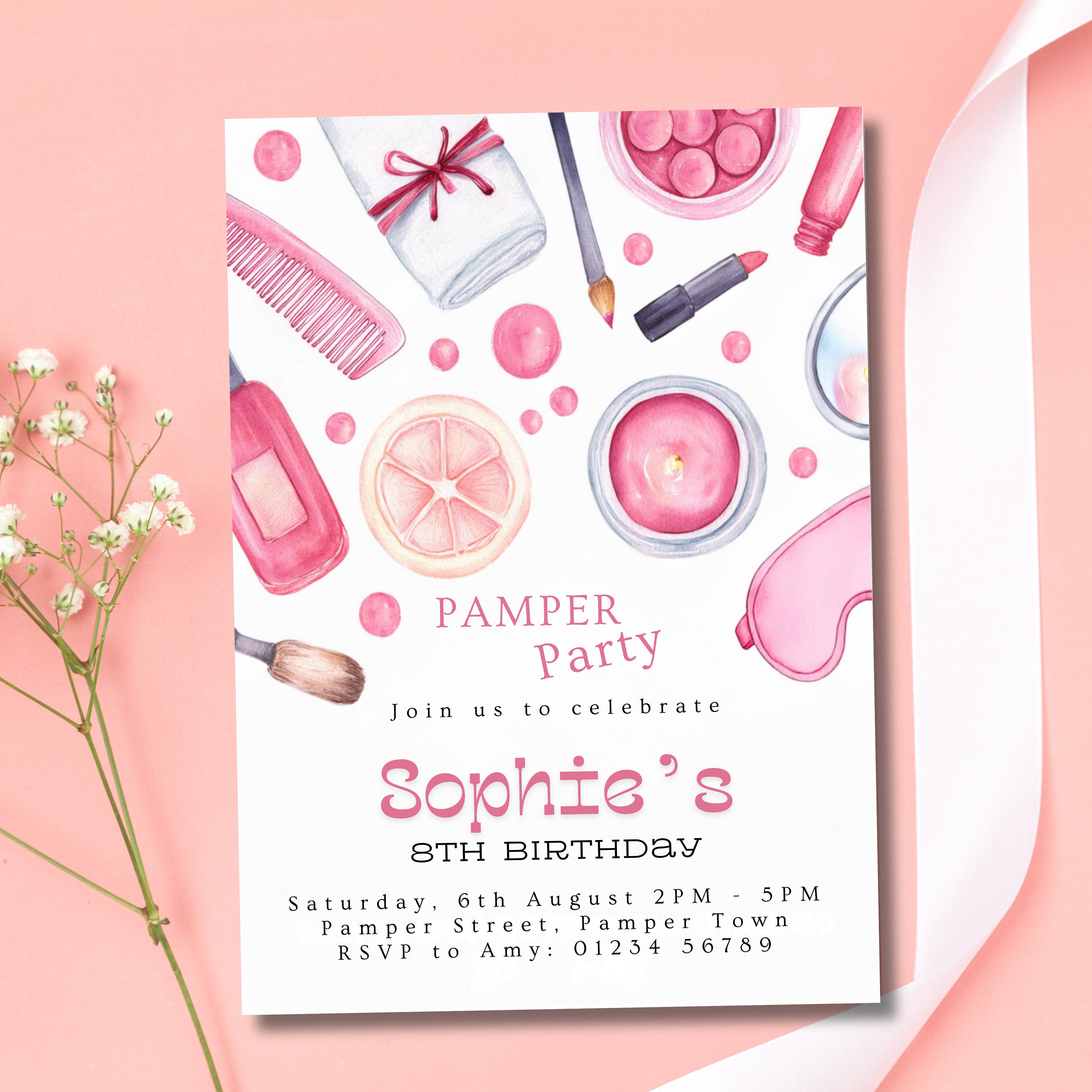 Spa Party Birthday Invitation Template: Princess Pamper Party (editable ...