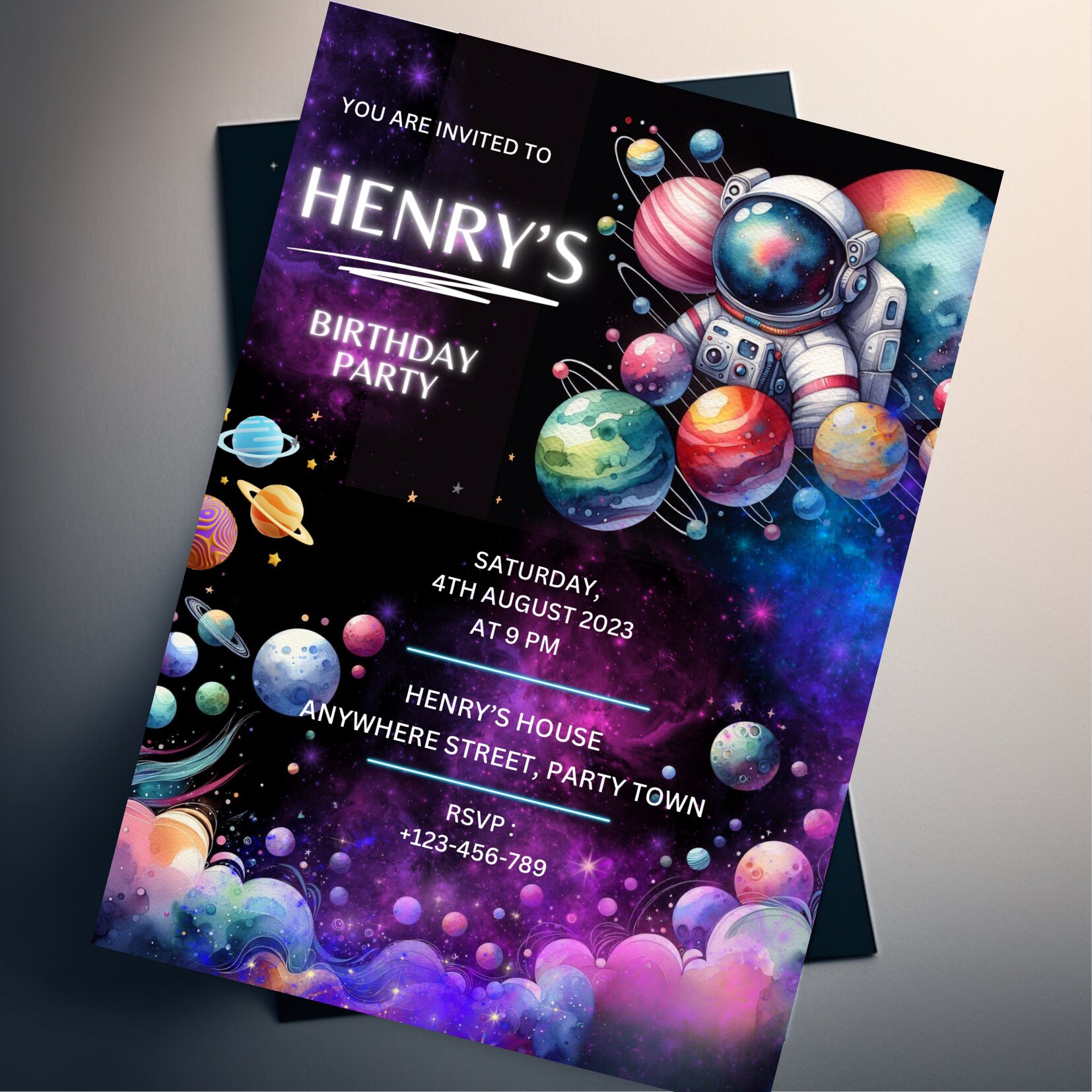 Outer Space Birthday Invitation Template: Planets & Astronaut (digital ...