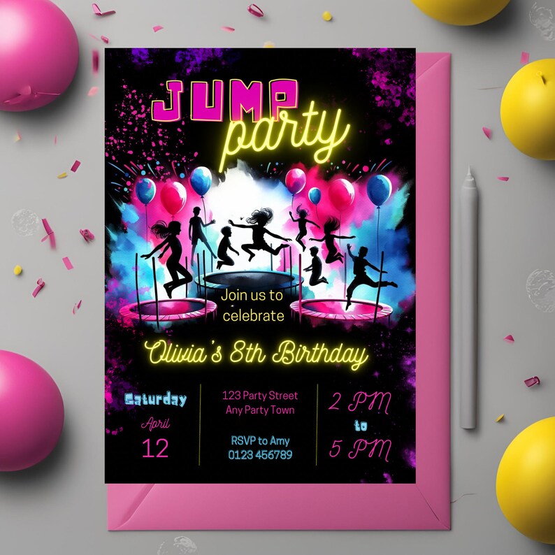 Editable Jump Birthday Party Invitation Trampoline Park Jump Birthday ...