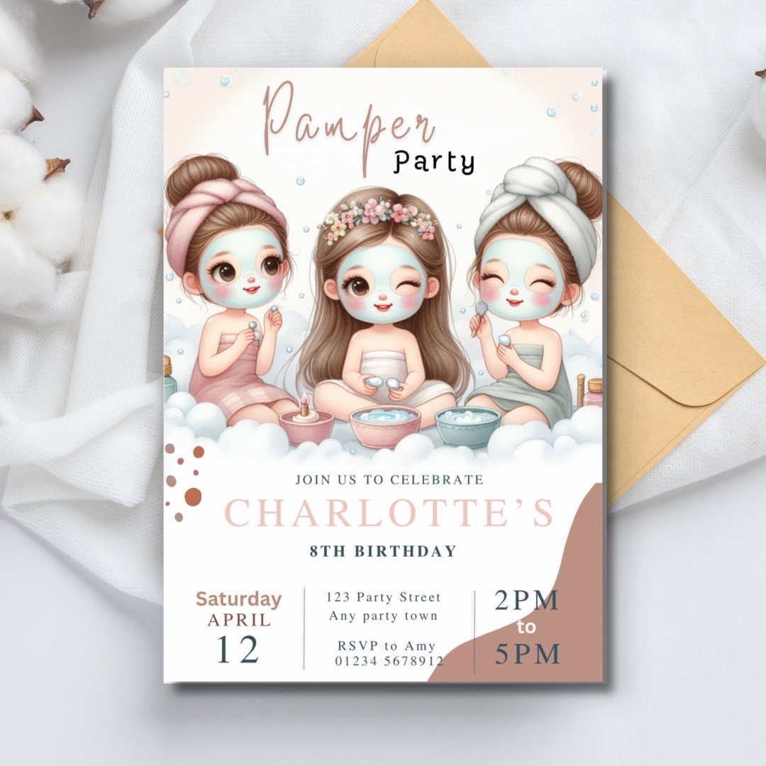 Pamper Party Birthday Invitation: Princess Spa Theme (digital Download ...