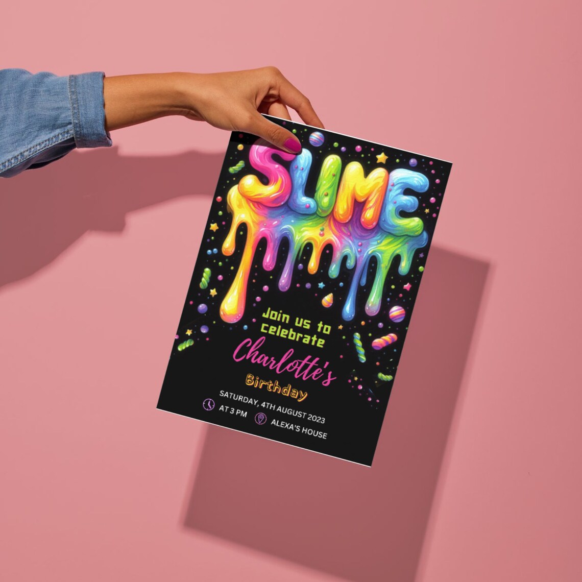 Editable Slime Party Birthday Invitation Template, Slime Party Custom ...
