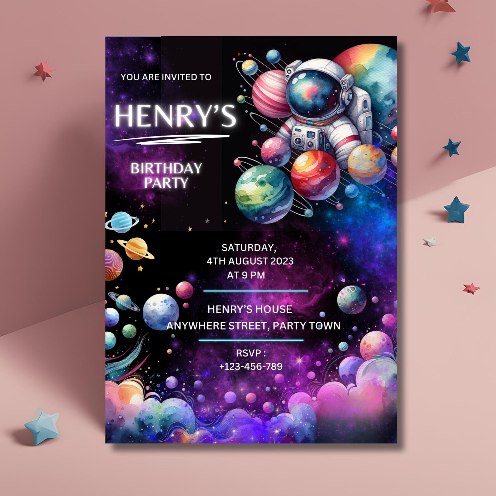 Outer Space Birthday Invitation Template: Planets & Astronaut (digital ...