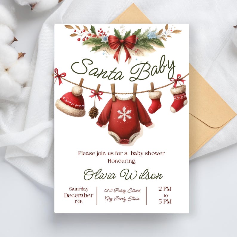 Santa Baby Shower Invitation: Winter Christmas Theme (CANVA Template ...