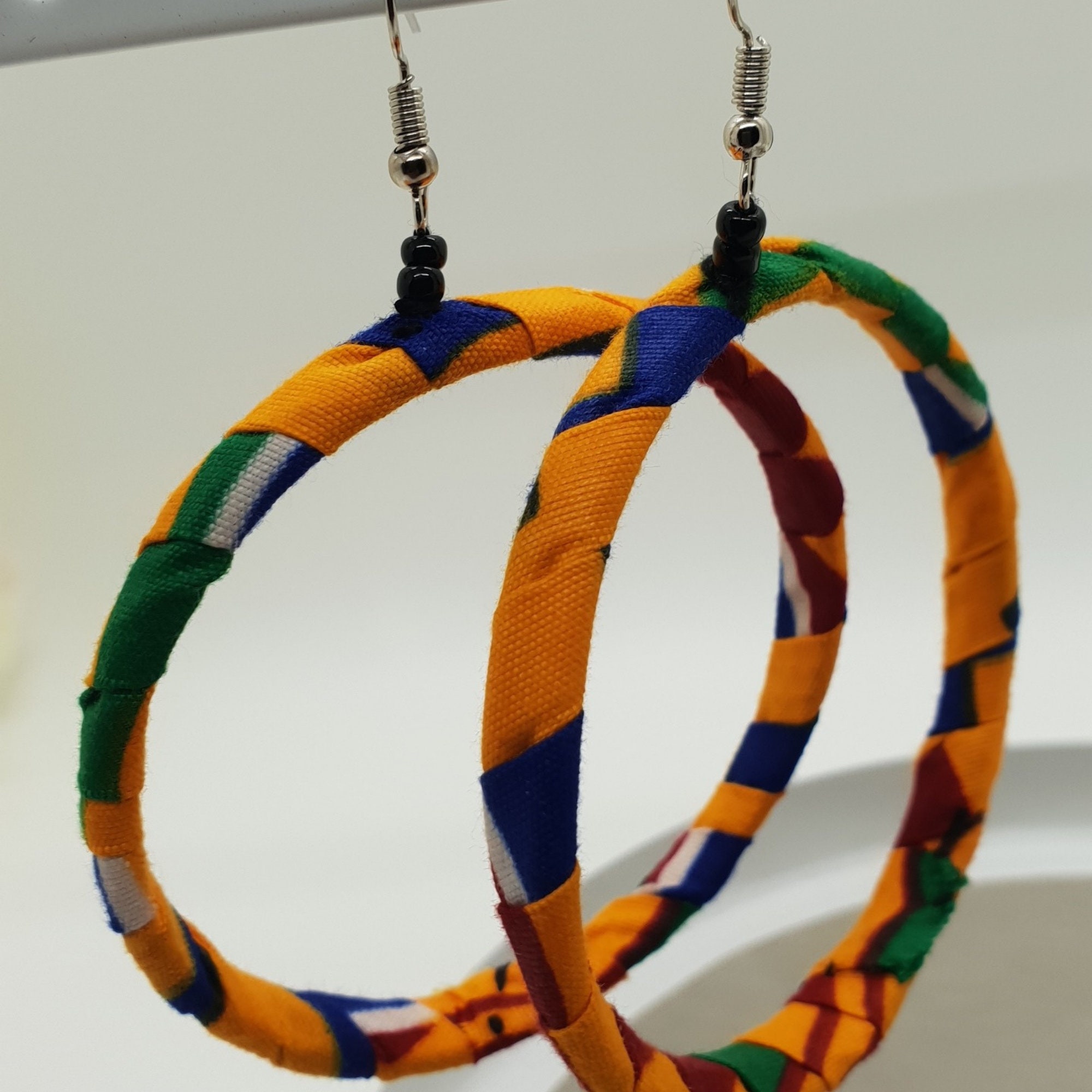 Ankara Hoop Earrings African Fabric Hoop Earrings Yellow, Red, Blue Hoop Earrings Statement ...