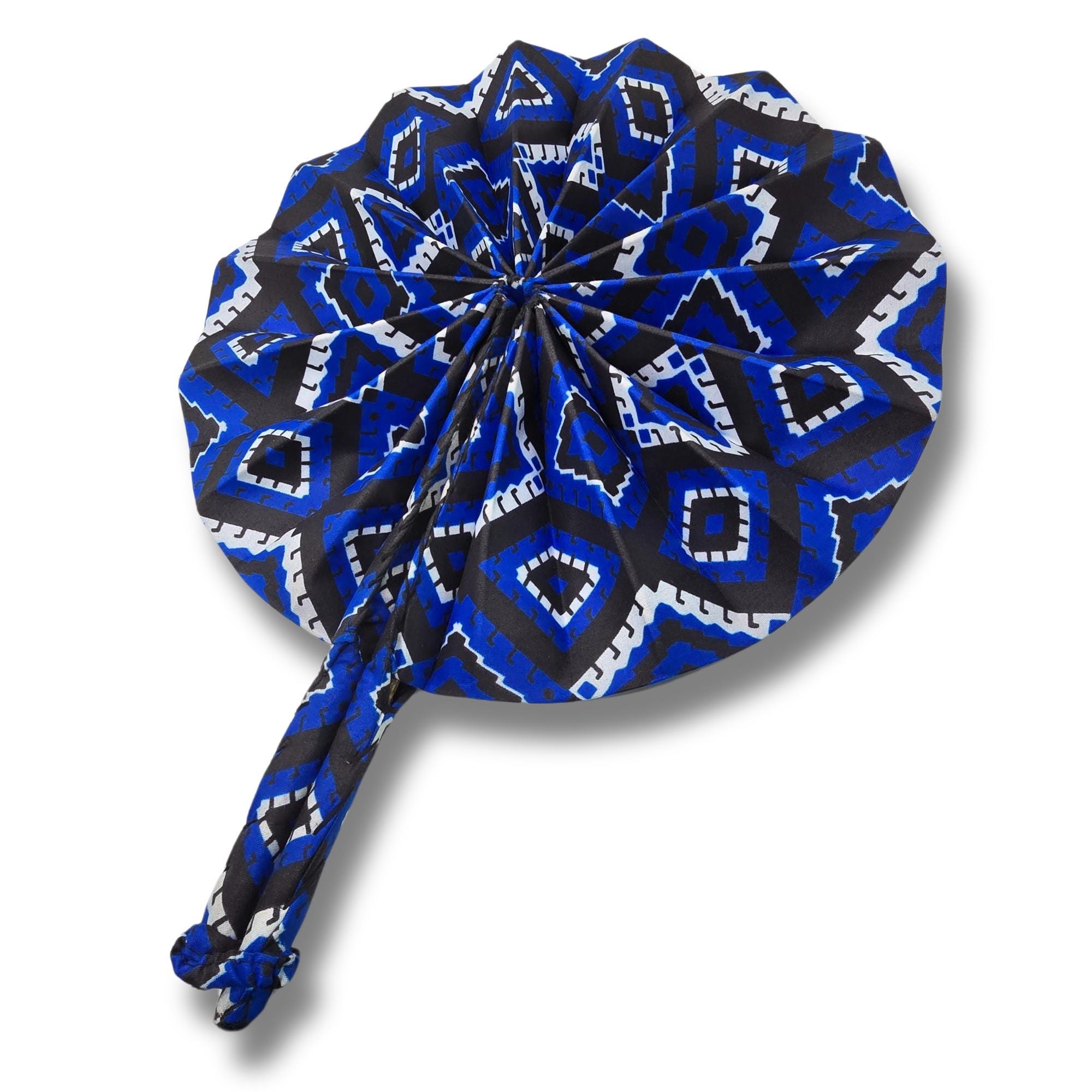 Blue African Print Hand Fan | Handmade Folding Church Fan | Authentic ...