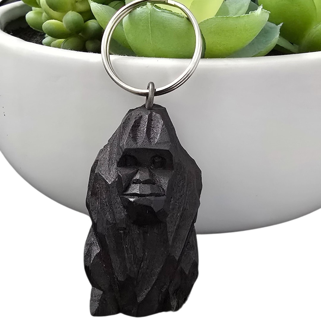 Handcrafted Wooden Gorilla Keychain | Unique Baboon Keyring Charm | Carved Gorilla Pendant ...