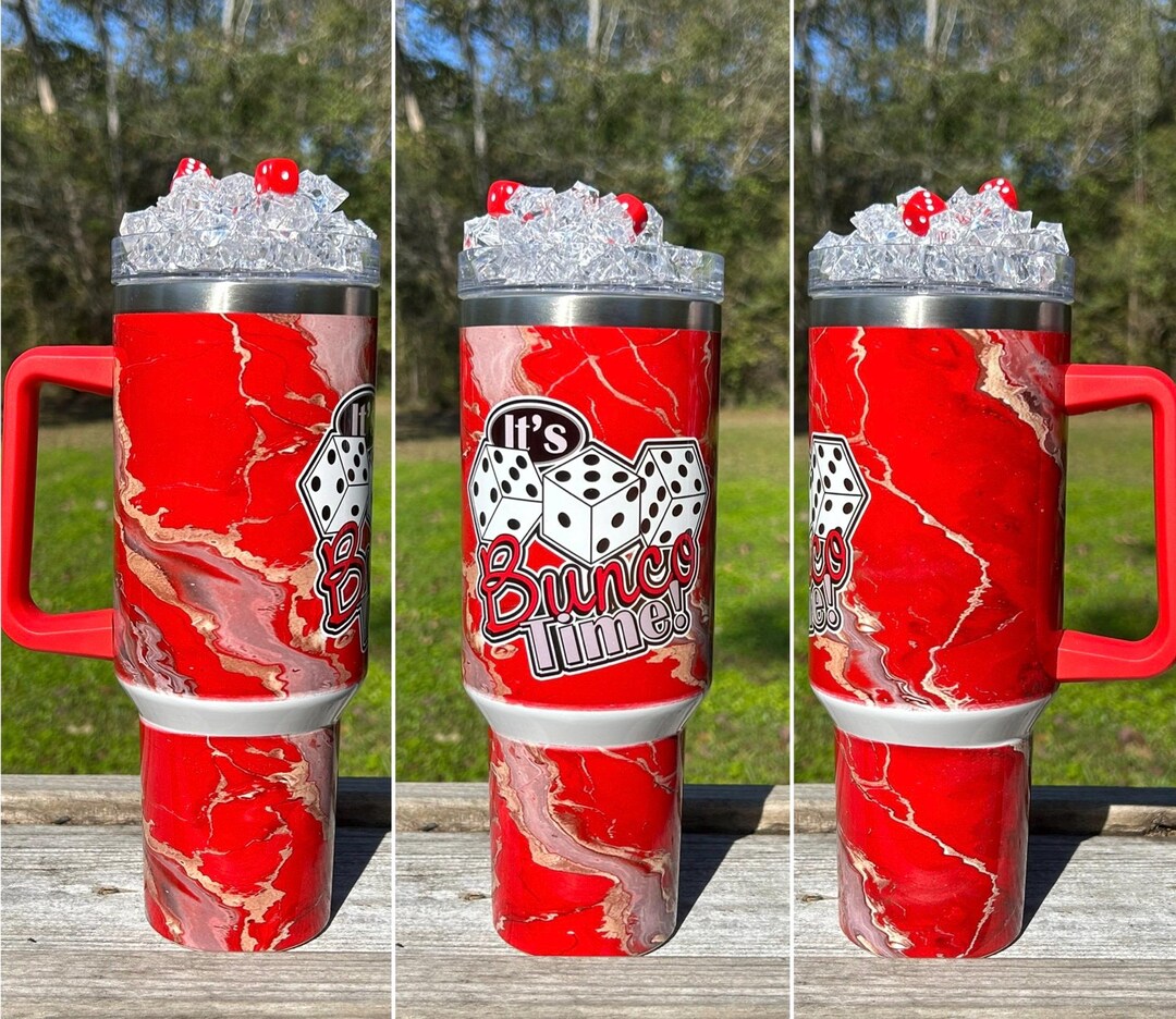 40 Oz It’s Bunco Time Red "marbled" Look Dice Game Tumbler With ...