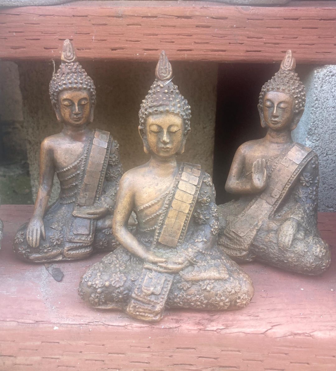 Buddha Statues Set of 3 / Brown Acid Wash Stone Concrete, Spiritual ...