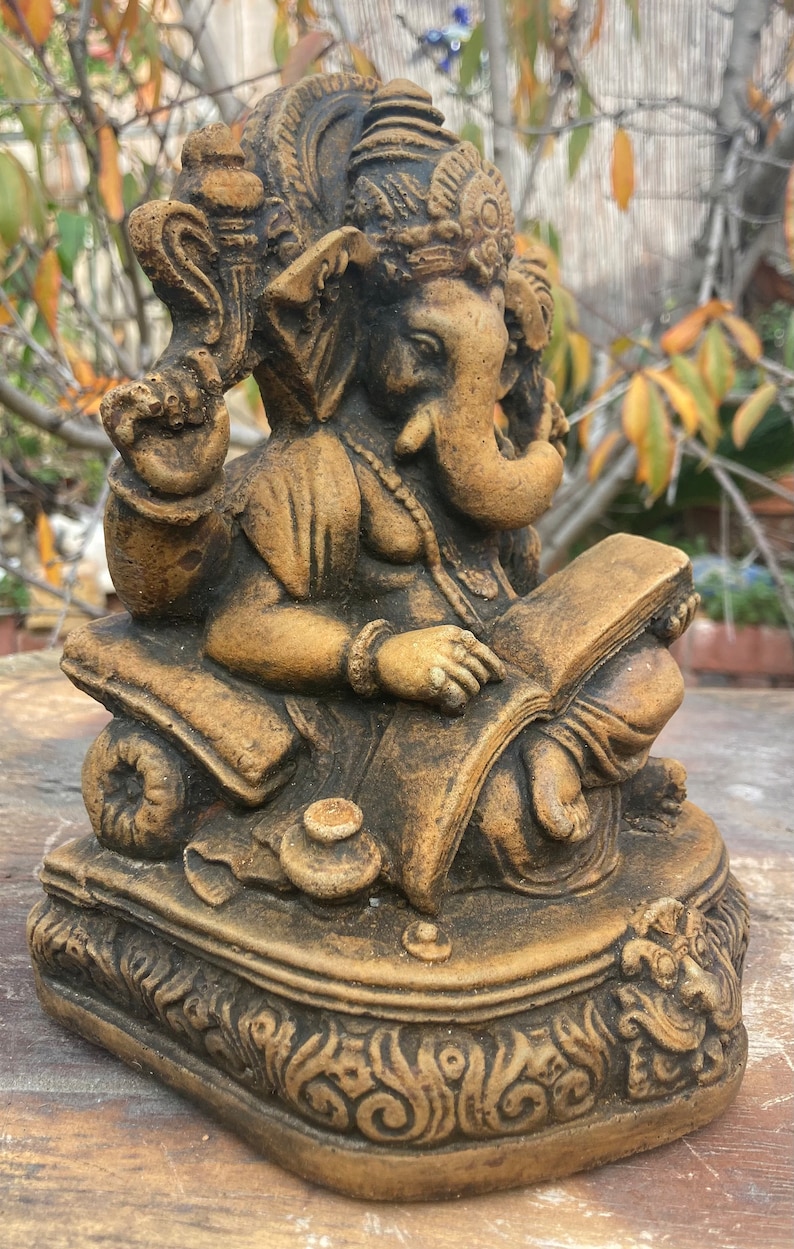 Lord Ganesha Statue With the Mahabharata/ Brown Acid Wash Stone ...