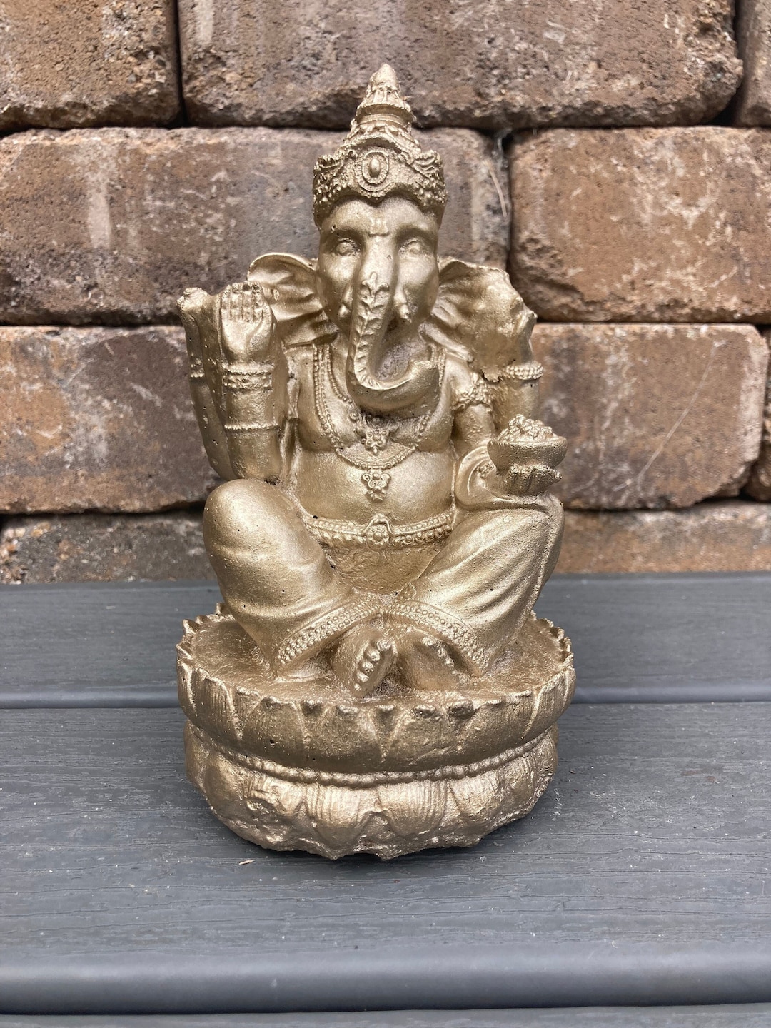 Ganesha Statue on Lotus Flower / Concrete Gold Spiritual Yoga - Etsy