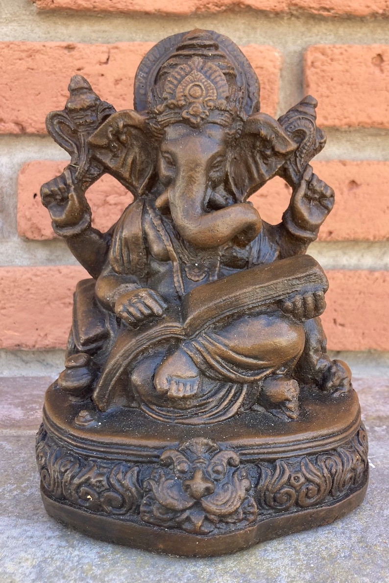 Lord Ganesha Statue With the Mahabharata/ Brown Acid Wash Stone ...