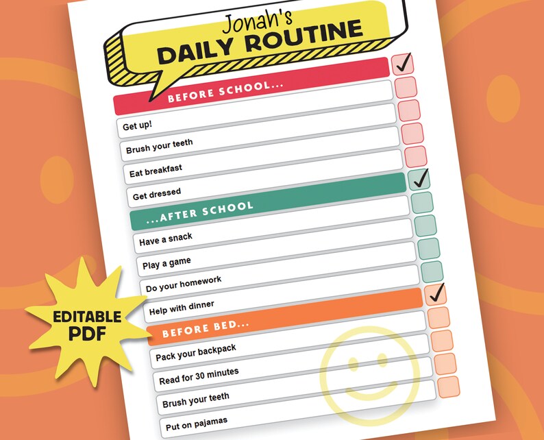 Instant Download Daily Routine Chart Kid Friendly - Etsy