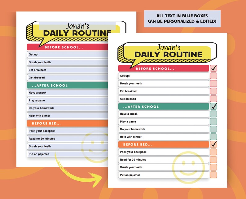 Instant Download Daily Routine Chart Kid Friendly - Etsy