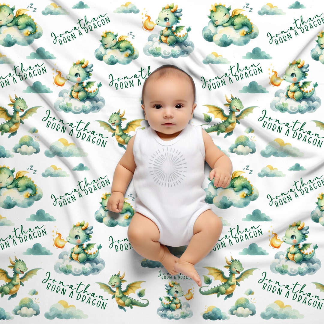 Personalized Year of the Dragon Newborn Name Blanket, Custom Cute Baby ...