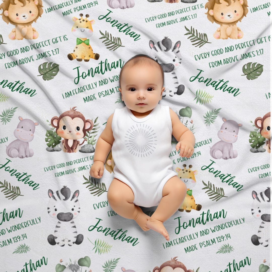 Bible Verse Baby Blanket, Personalized Safari Baby Blanket With Name ...