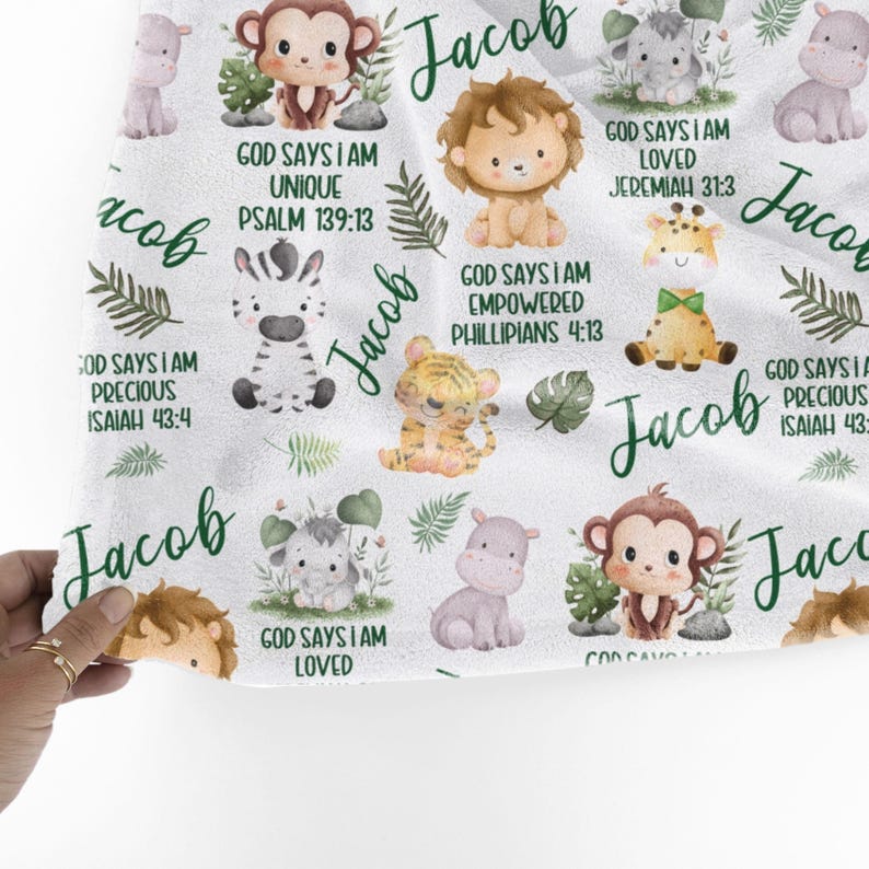 God Says I AM Safari Blanket, Bible Verse Baby Blanket, Personalized ...