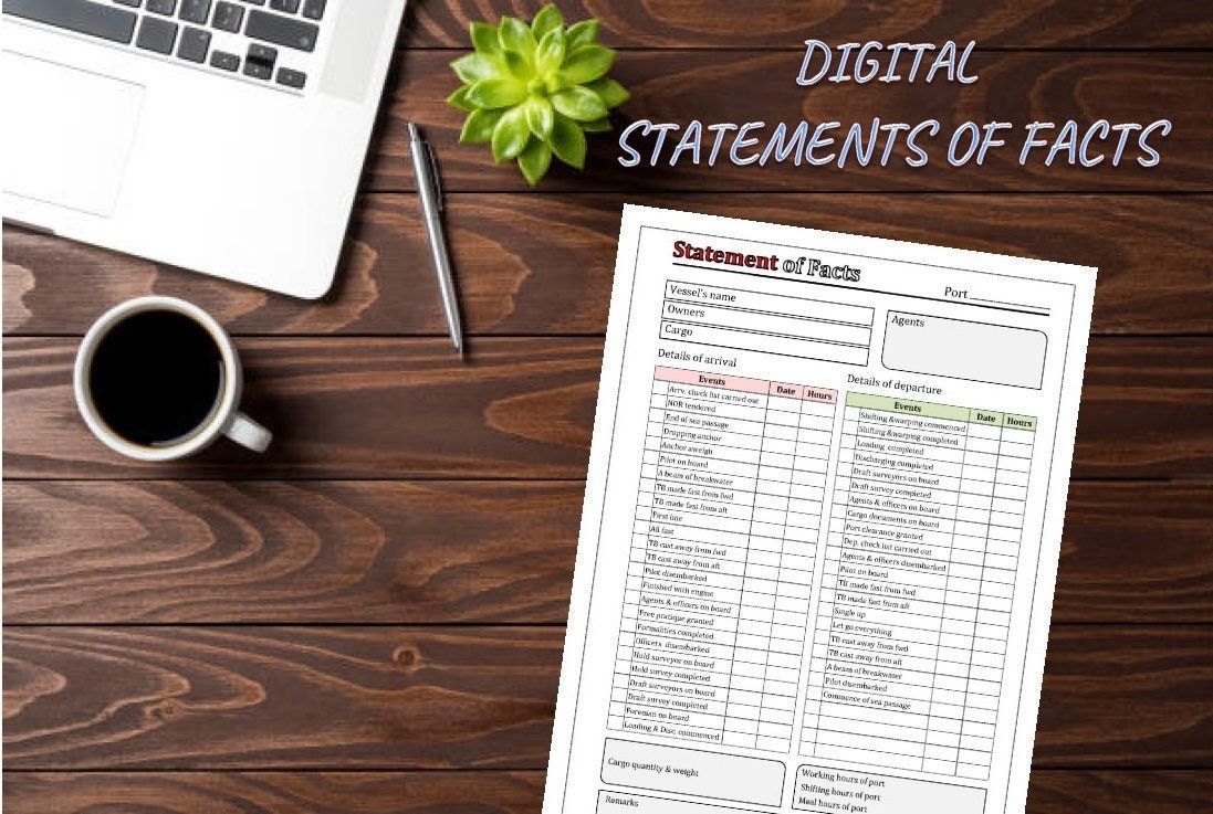 Digital Statement of Facts, Instant Download, Port Notebook, Port ...