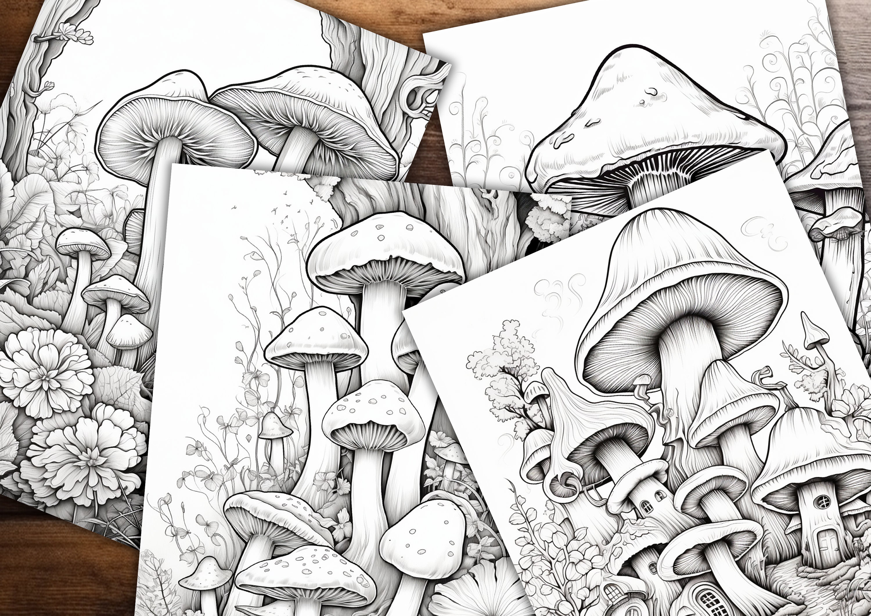 Mushroom Fantasy Coloring Book - 20 Adults and Kids Printable Coloring ...