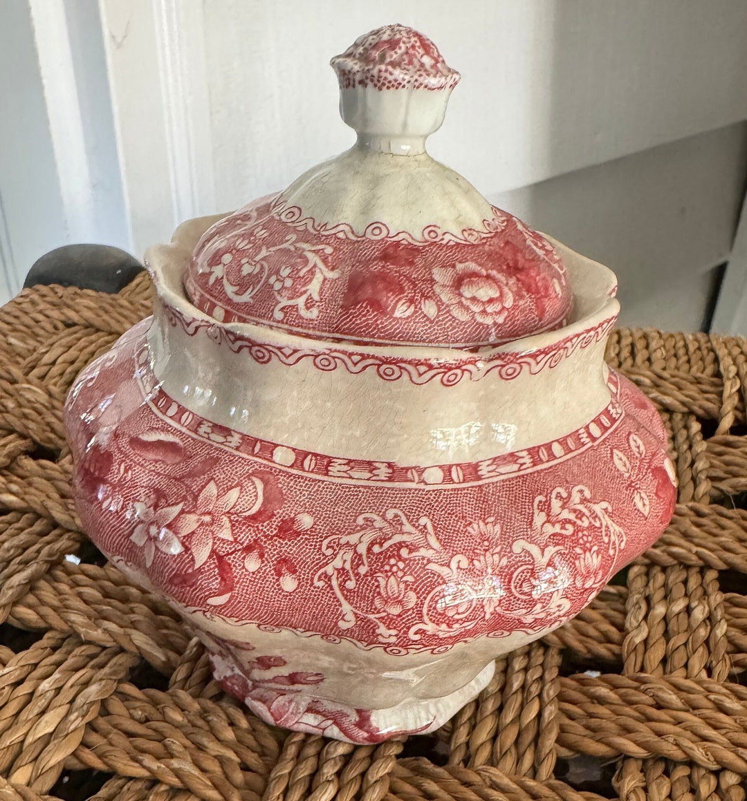Red, White, Stained, Crazed Spode Sugar Bowl - Etsy