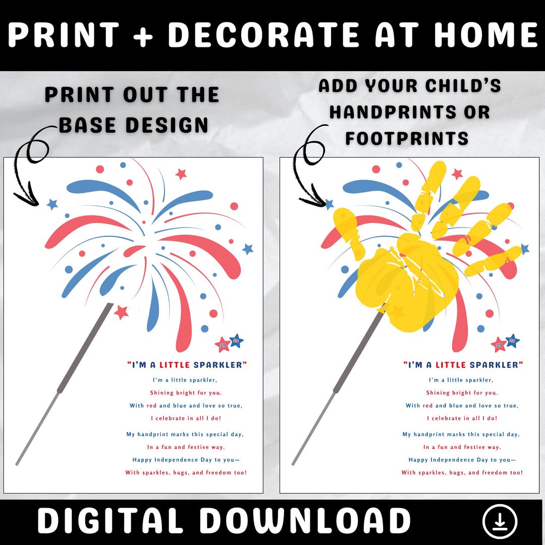 Buy Sparkler Handprint Craft Printable, 4th of July Kids Poem Activity ...