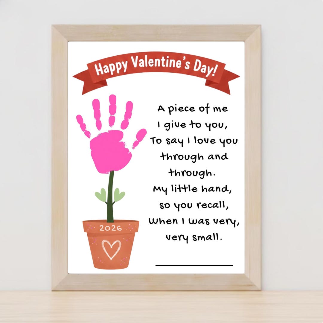 Valentine Handprint Craft for Kids, Flower Poem Keepsake, Printable ...
