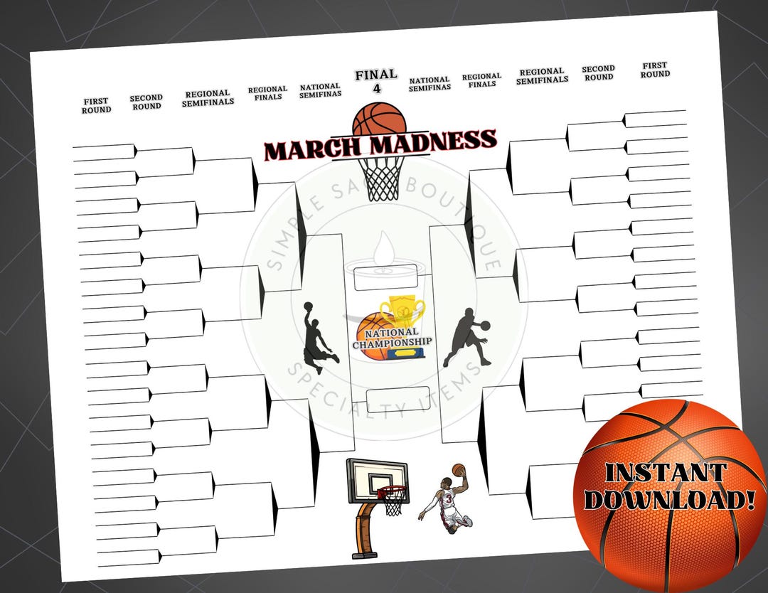 Printable March Madness Bracket Fillable Tournament Bracket Basketball ...