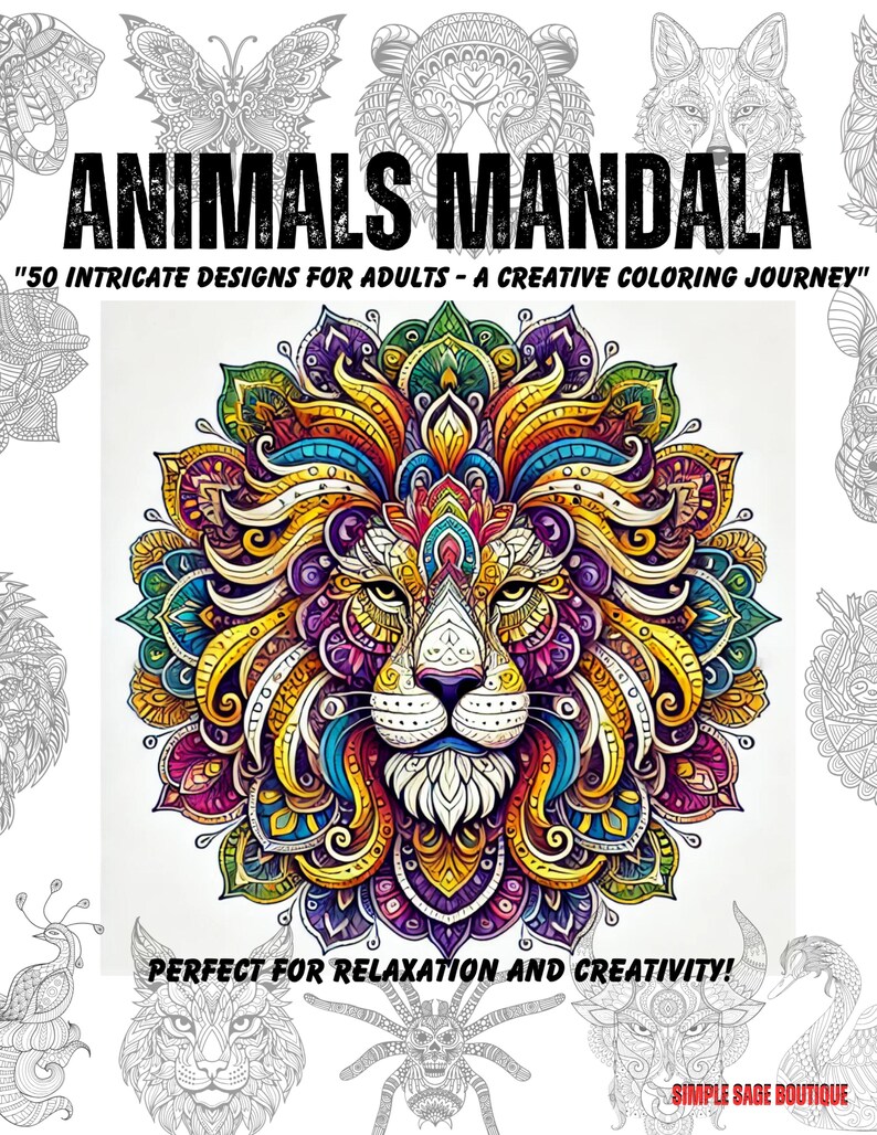 Mandala Animal Coloring Book for Adults 50 Stress Relief Designs ...