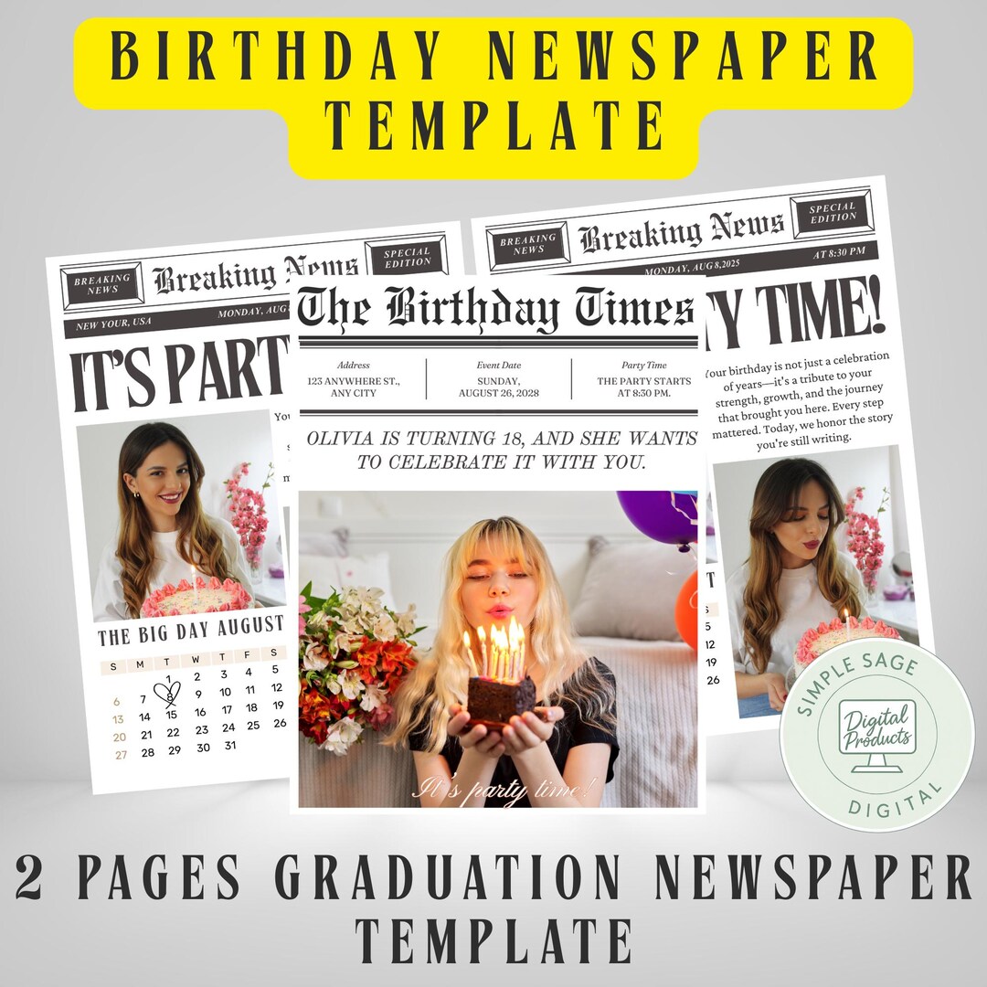 Custom Birthday Newspaper Poster: Funny Milestone Party Decoration ...