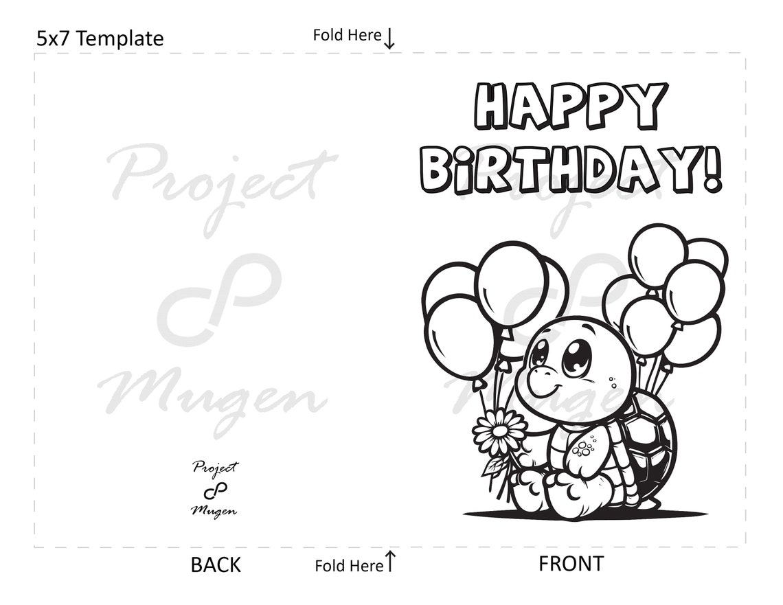 Printable Turtle Birthday Card Printable Birthday Card Turtle Birthday ...