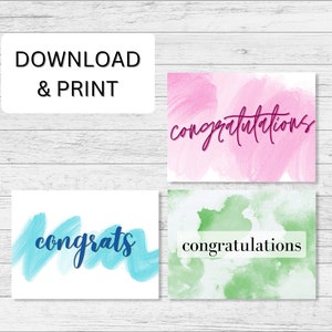 Set of 5 Printable Congratulations Card Bundle Minimalist Watercolor ...