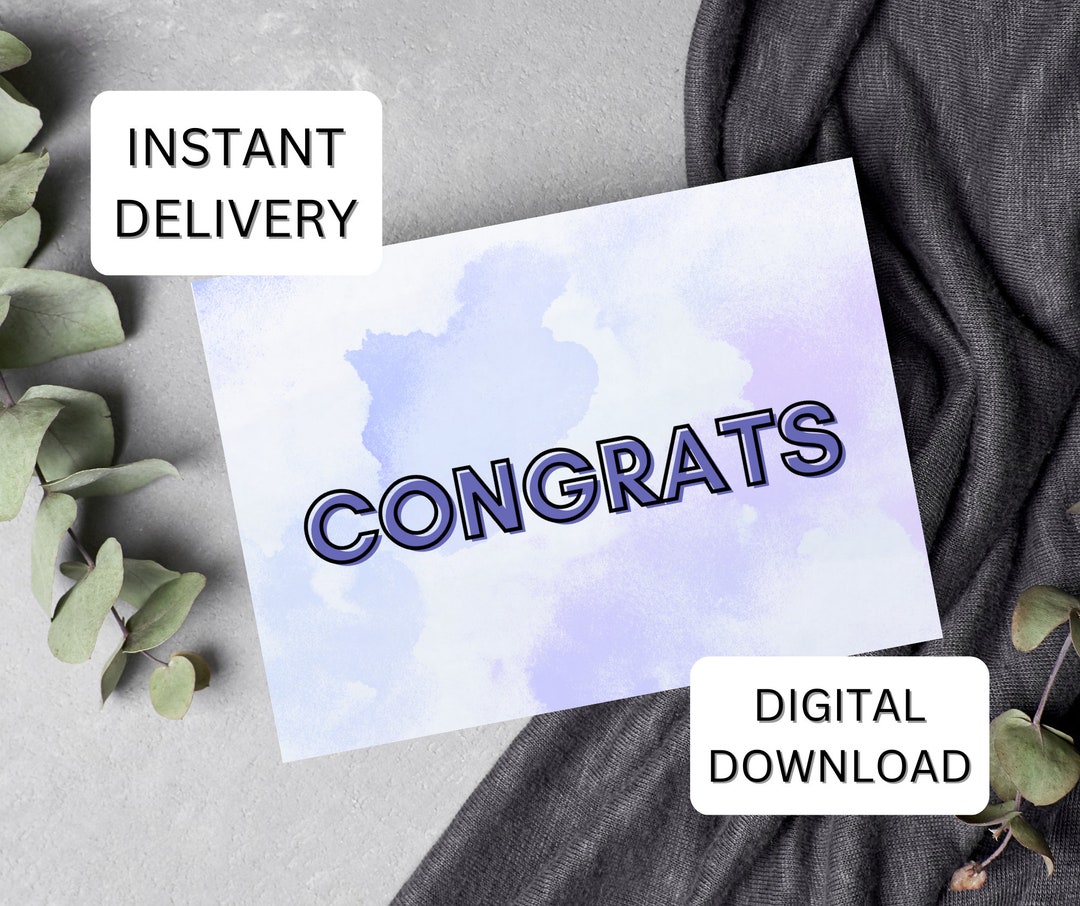 Set of 5 Printable Congratulations Card Bundle Minimalist Watercolor ...