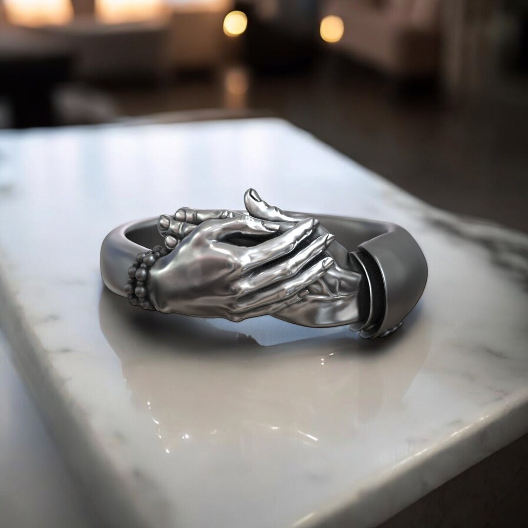 Hug Hands Men Women Hugging Finger Ring, Minimalist 925 Sterling Silver ...