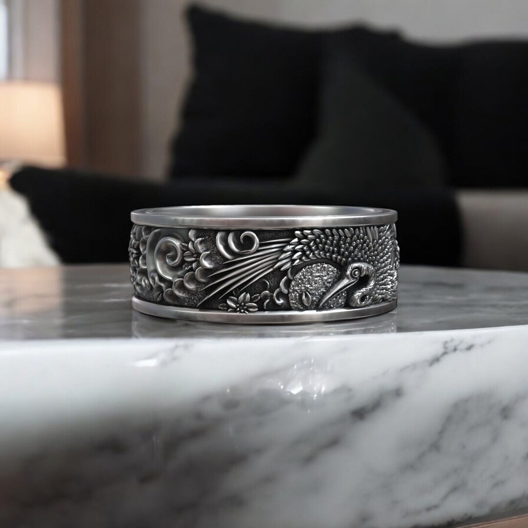 Shadoof Japanese Sun Traditional Ornamental Ring 925 Sterling Silver ...