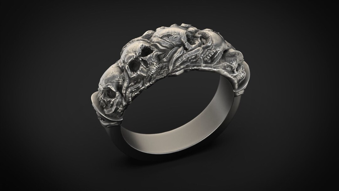 Men's Skull Silver Ring Skull Band Ring Handmade Biker - Etsy