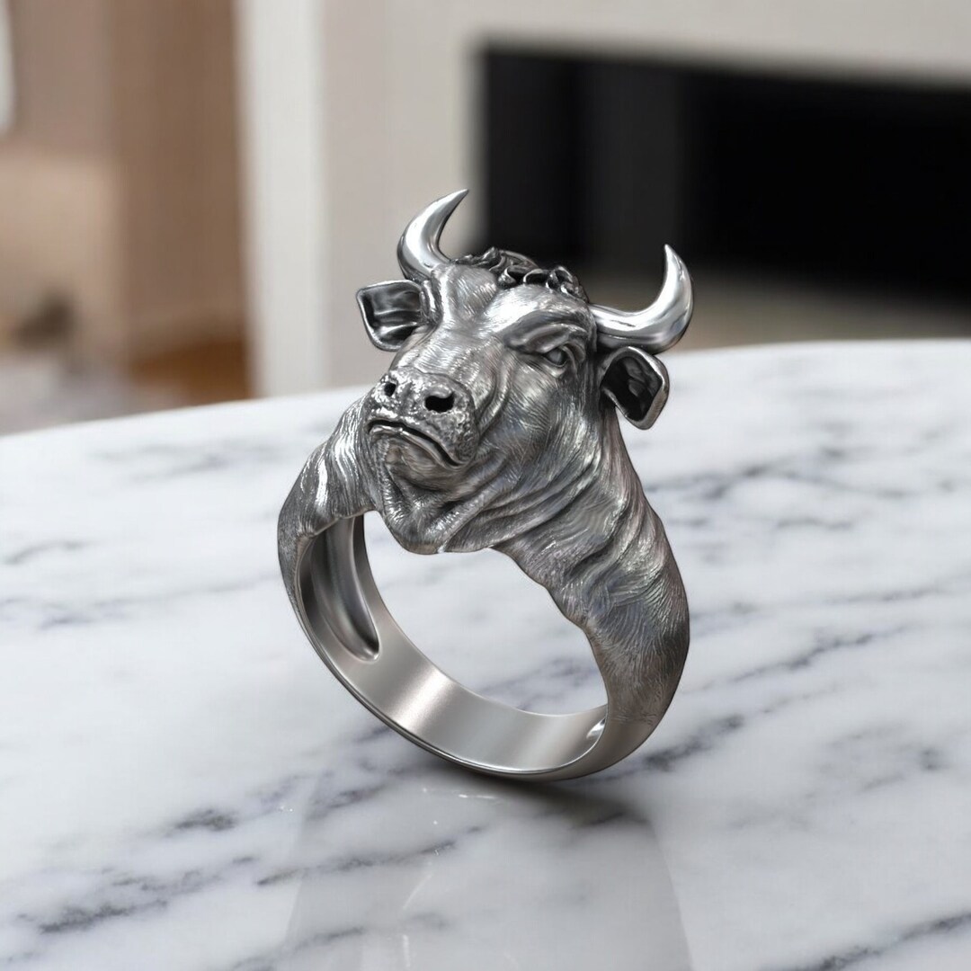 Taurus Bull Head With Horns Ring 925 Sterling Silver Mens Zodiac Signet ...