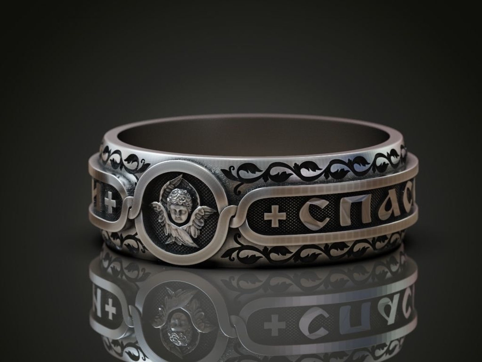 13 Mm Wide Cherub Orthodox Christian Men's Ring Band, Chi Rho ...