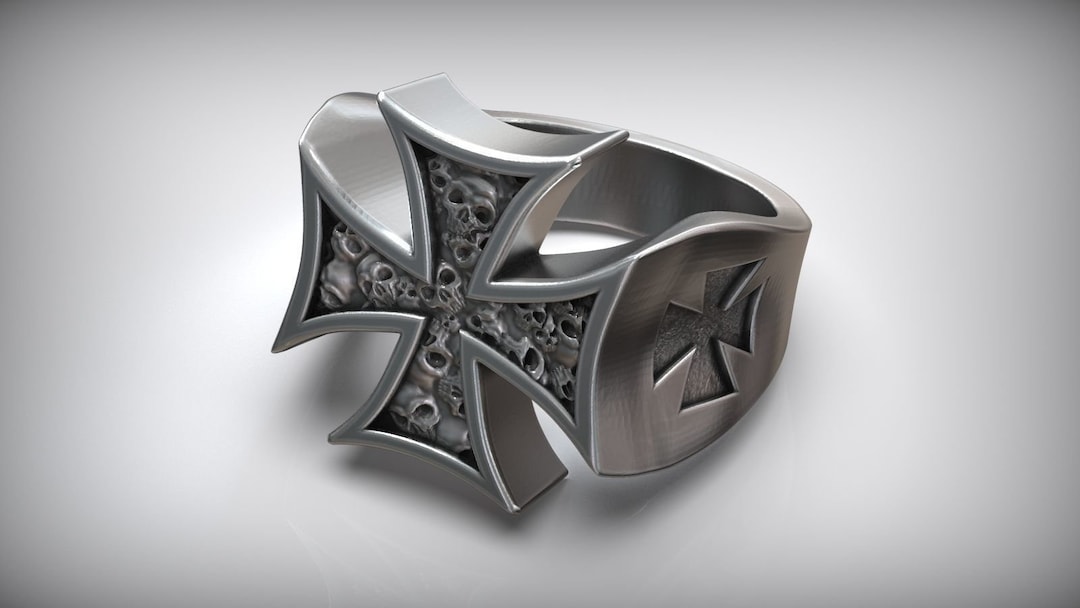 Medieval Maltese Cross With Skulls Ring, Christian Mens Jewelry ...